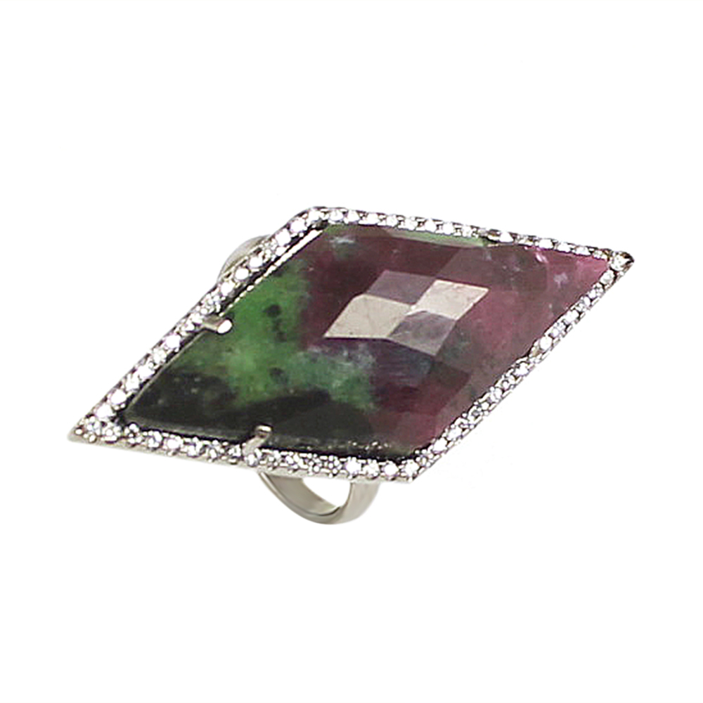 Ruby zoisite rhombus silver pave set ring from Irocsales